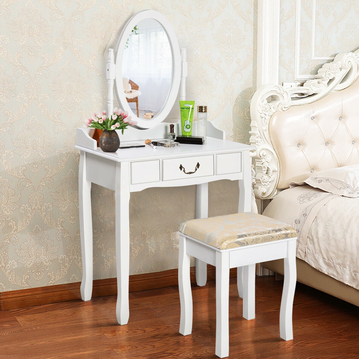Costway Vanity Chair Table Set Jewelry Makeup Desk Bench Dresser Stool ...