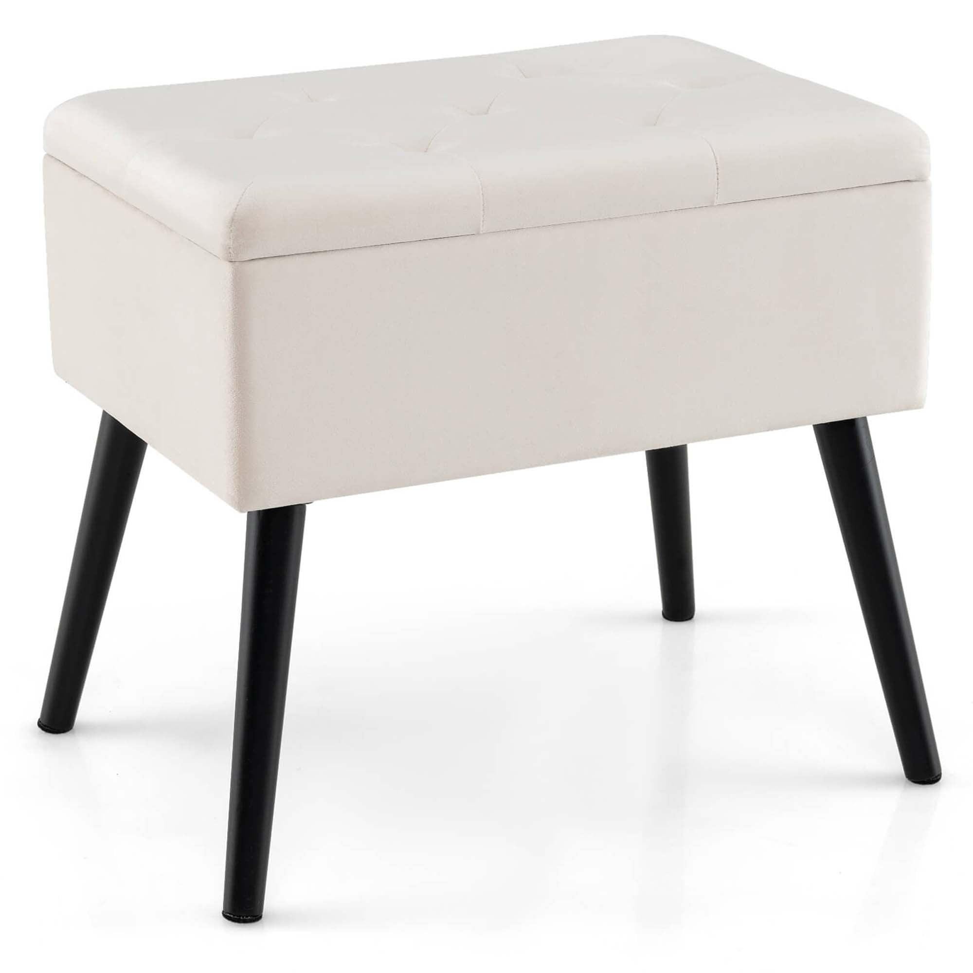 Costway Velvet Vanity Stool Ottoman with Storage Solid Wood Legs Flip ...