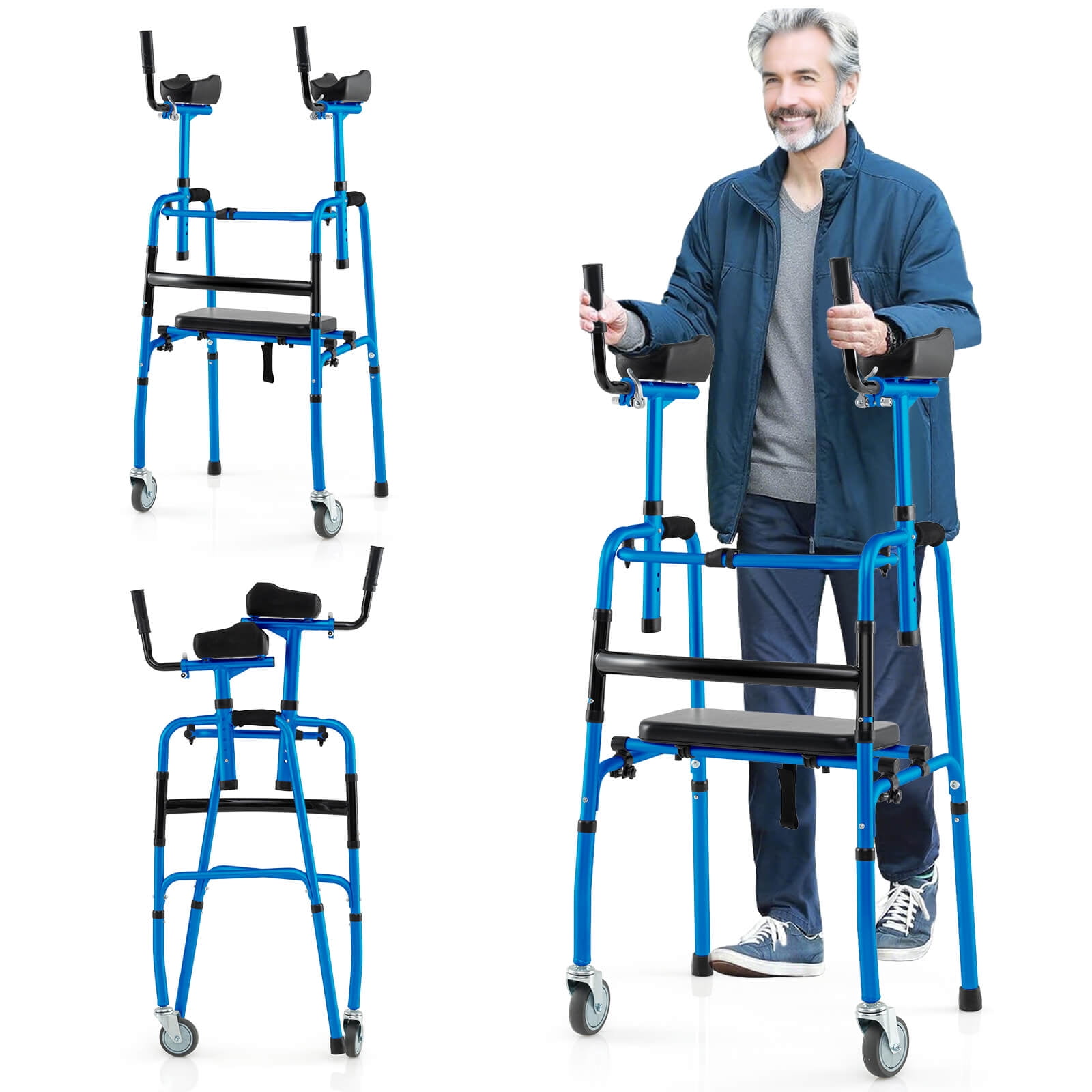 Costway Versatile Rolling Walker All Terrain Stand-Assist Walker with 2 ...