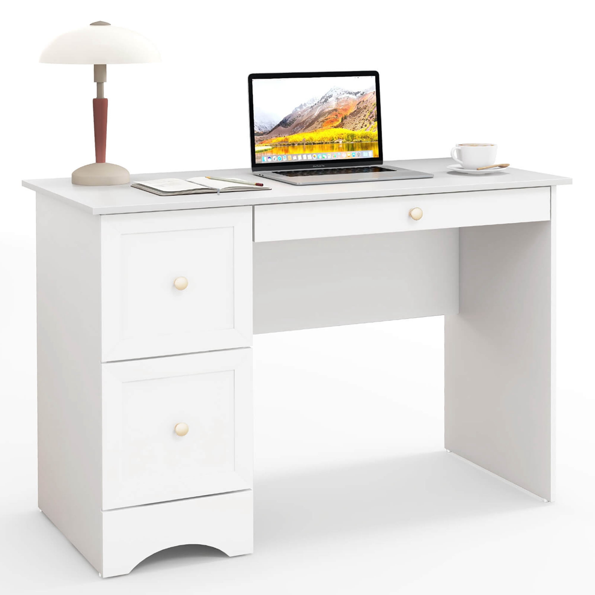 Costway White Vintage Home Office Workstation: Spacious Computer Desk ...