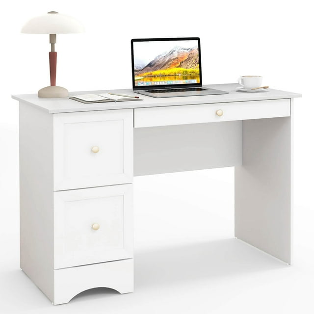 Costway White Vintage Home Office Workstation: Spacious Computer Desk ...