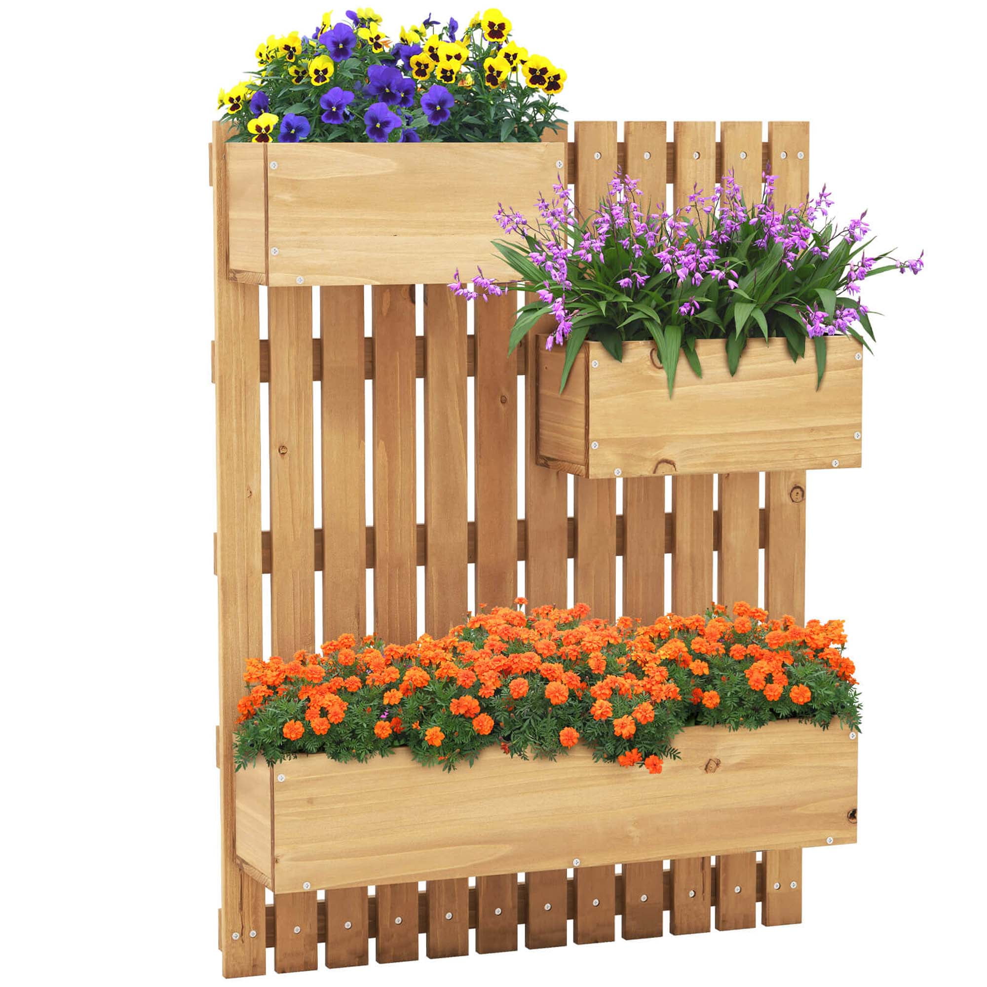 Costway Wall Mounted Garden Planter with 3 Planter Boxes Drainage Holes ...
