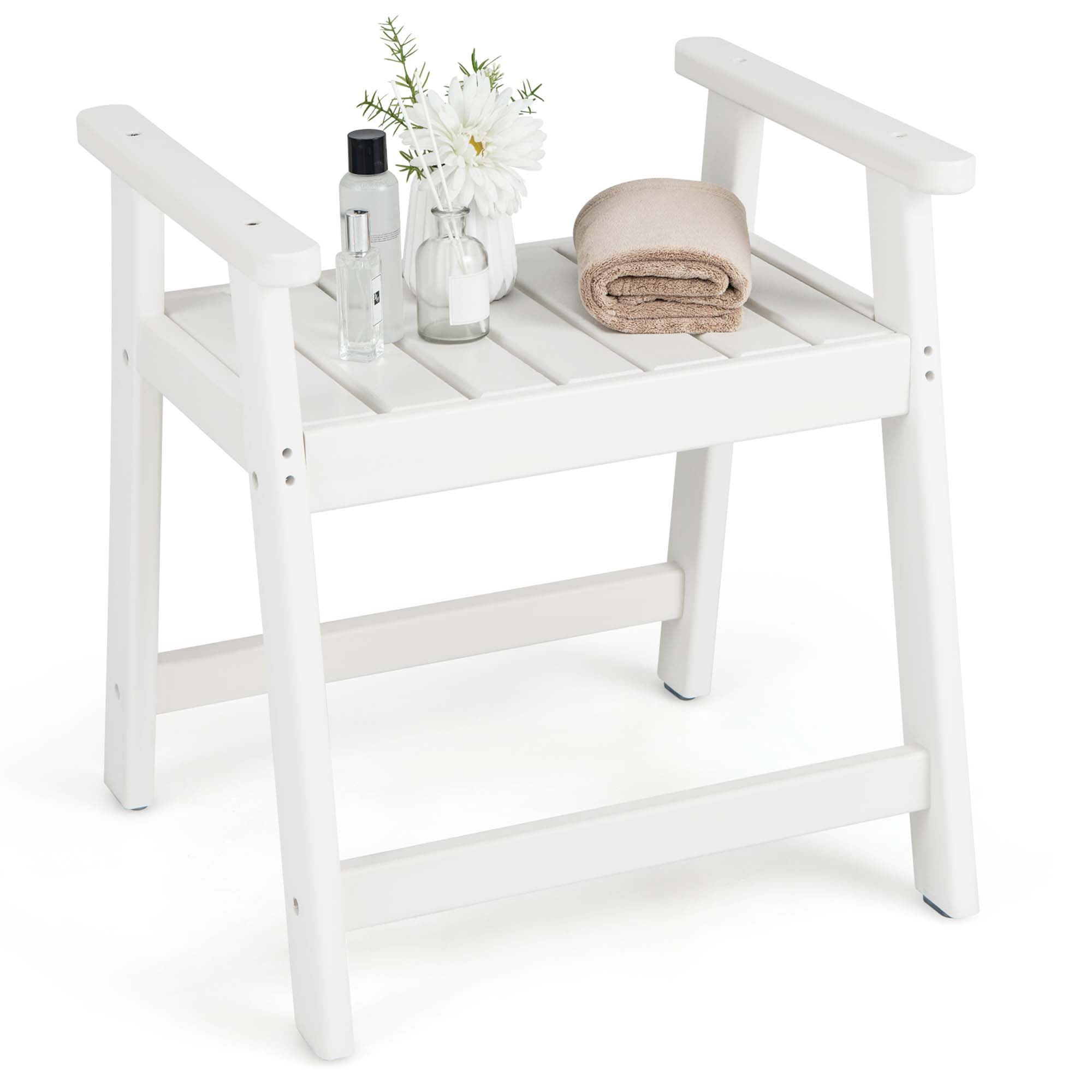 Costway HDPE Heavy Duty Shower Bench Chair with Armrests, Waterproof ...