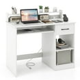 Costway White Computer Desk with Charging Station Drawer Removable ...