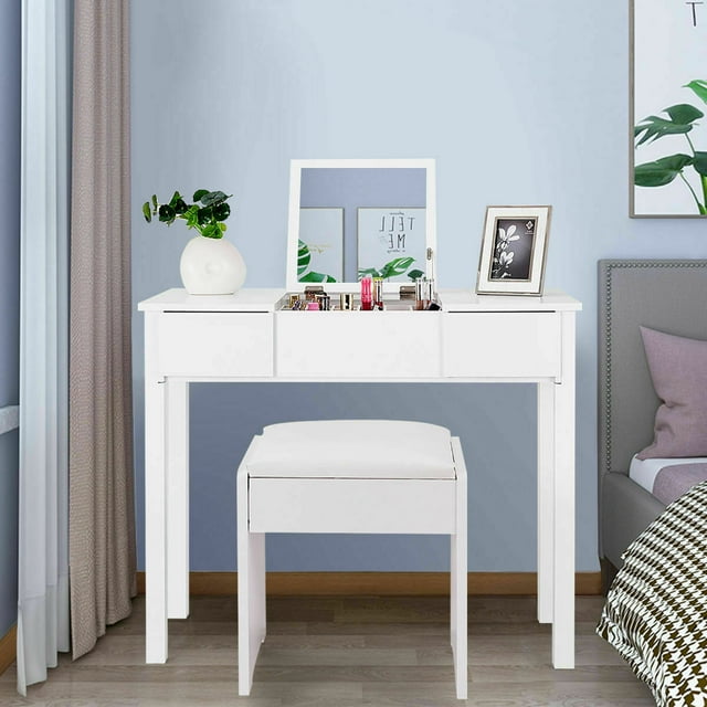 Free Shipping! Costway White Vanity Dressing Table Furniture Stool ...