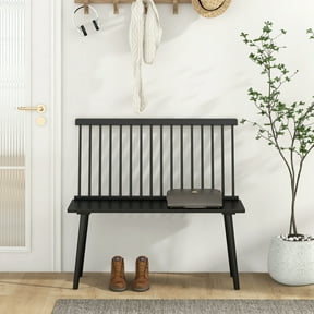 HLR Farmhouse Entryway Bench, Spindle Back Support Wood Dining Benches ...