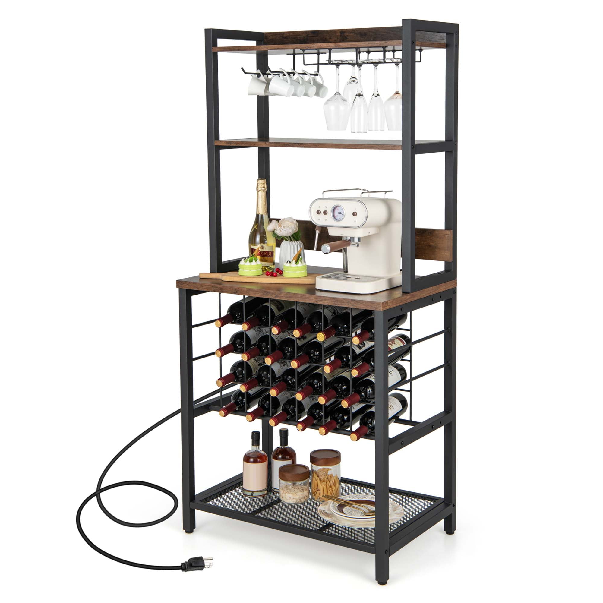 Costway Wine Bar Cabinet with 4 Tier Storage Shelves Glass Holders ...