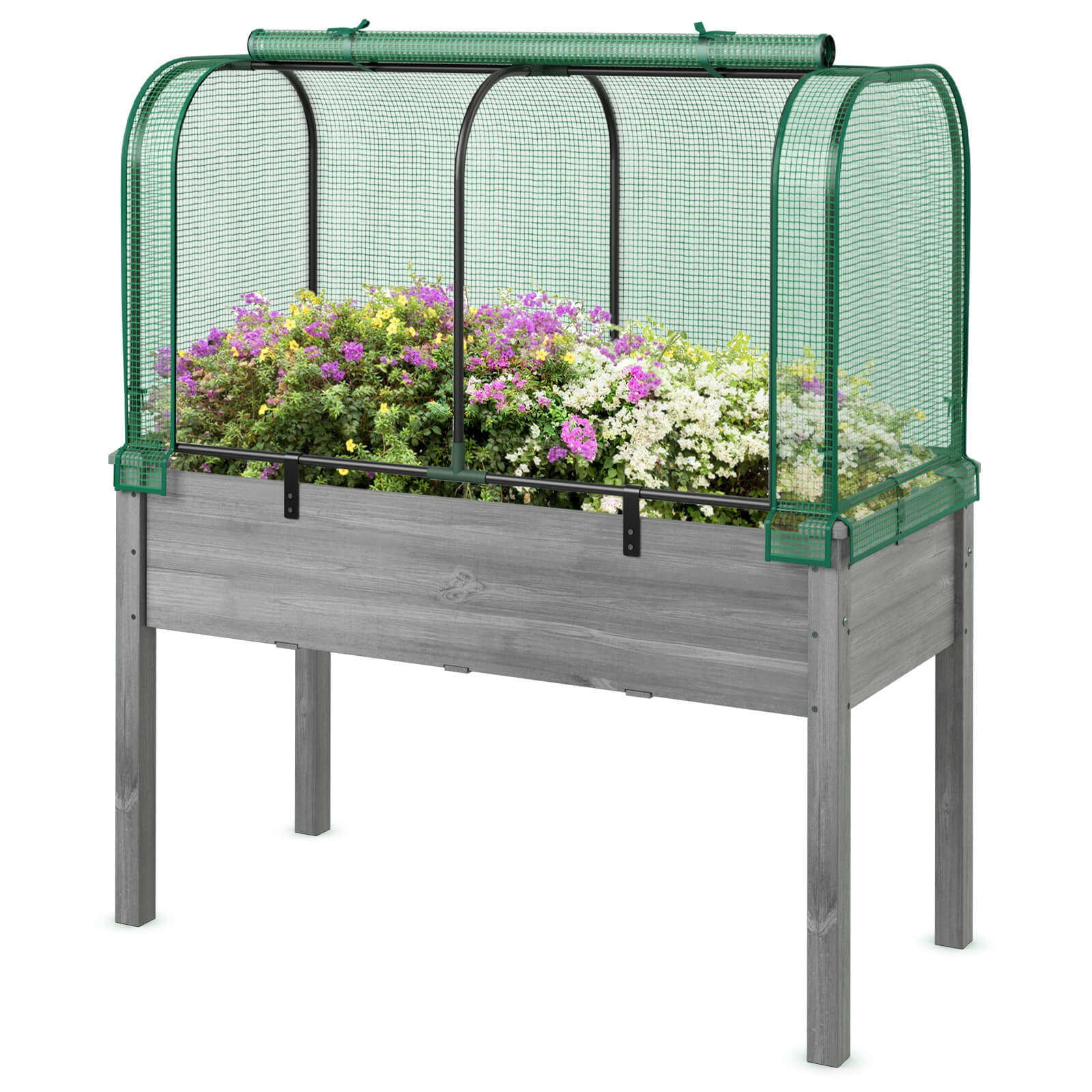 Costway Wood Raised Garden Bed with Greenhouse Cover Mini Portable ...