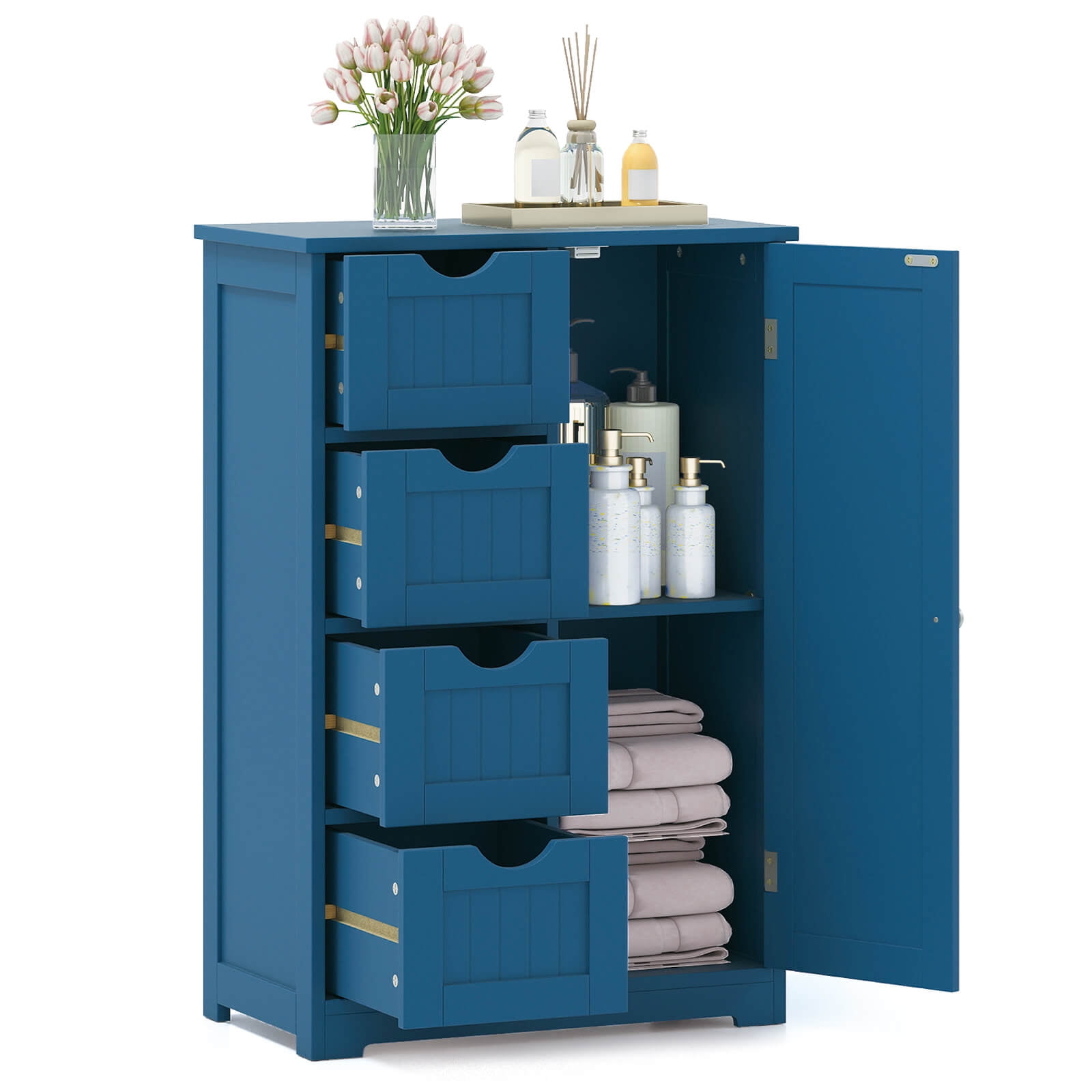 Costway Wooden 4 Drawer Free Standing Bathroom Floor Cabinet Storage ...
