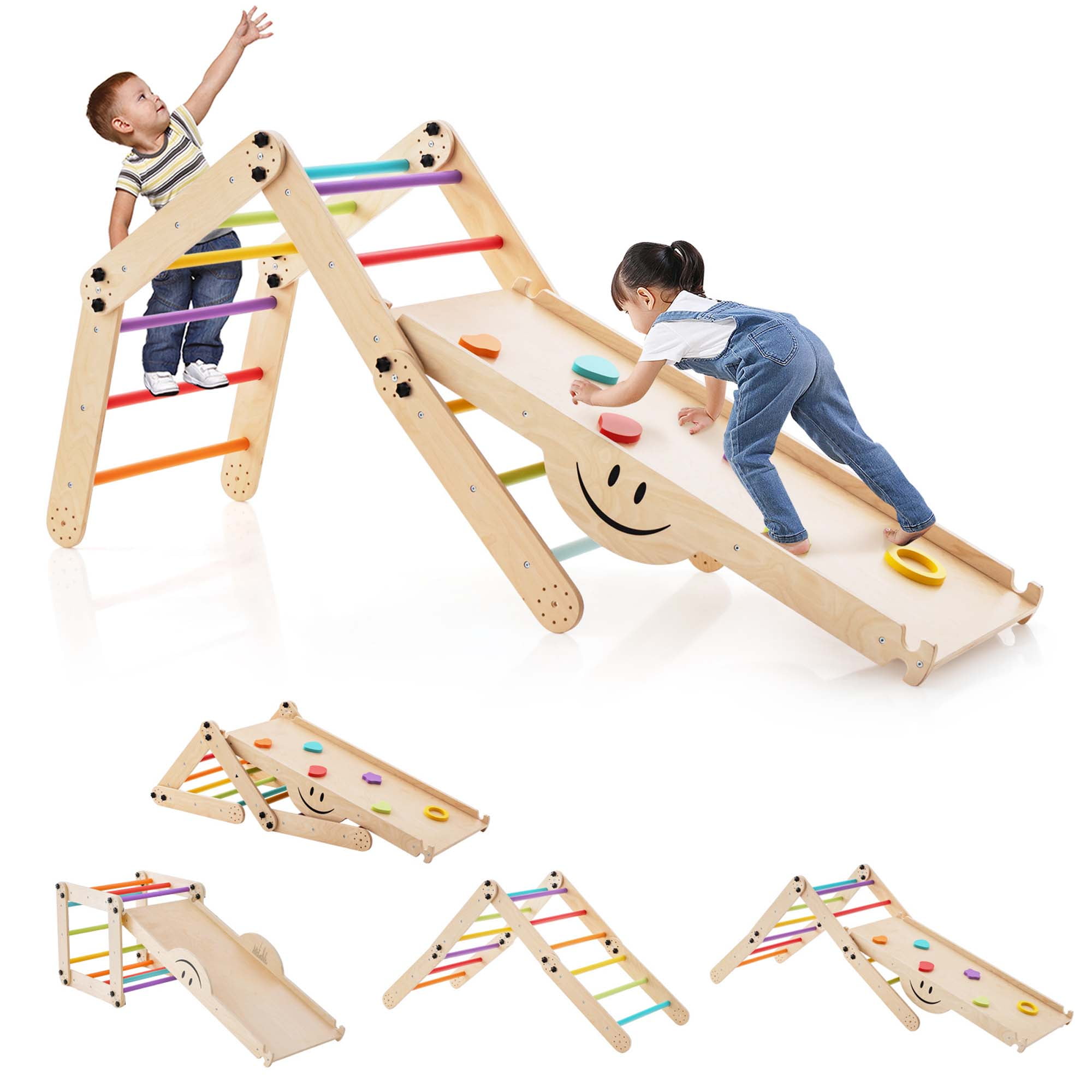 Costway Indoor Kids Activity Wooden Climbing Toys, Preschool Jungle Gym ...
