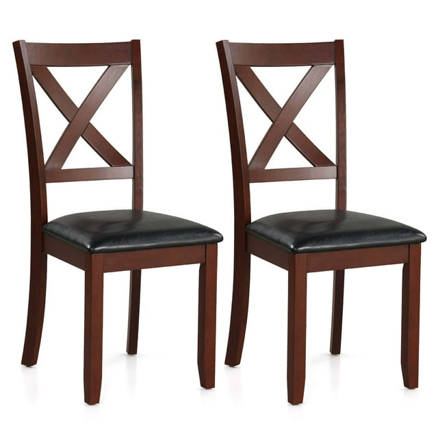 Costway Wooden Dining Chairs Set of 2, Padded Seats & Ergonomic ...
