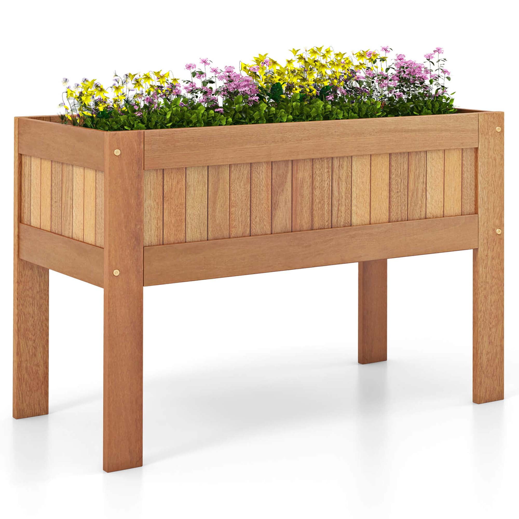 Costway Wooden Elevated Planter Box with Solid Wood Frame & Sturdy Legs ...