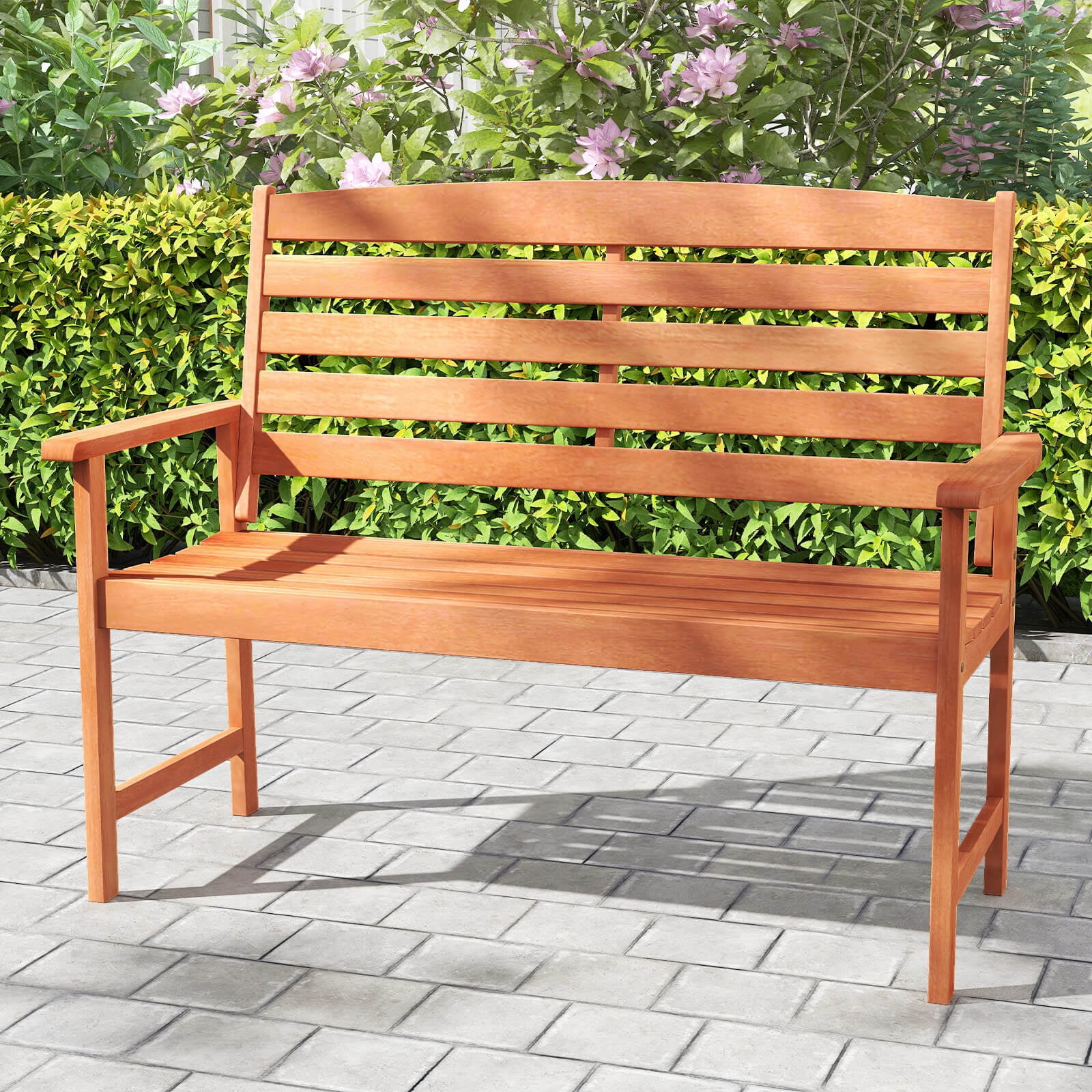 Costway Wooden Garden Bench 2-Person Patio Loveseat with Slatted ...