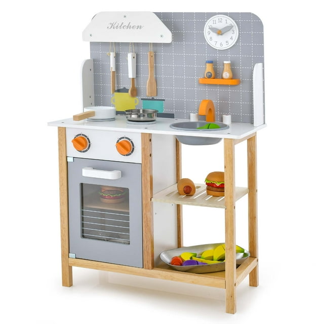 Costway Wooden Kid's Play Kitchen Set Pretend Chef Cooking Toy with ...