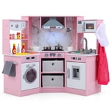 Costway Wooden Kids Play Corner Kitchen with Realistic Lights & Sounds ...