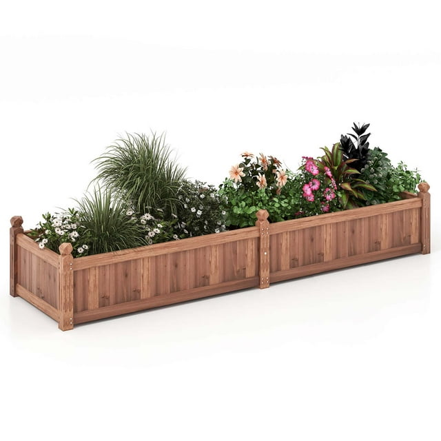 Costway Wooden Outdoor Rectangular Planter Box, Spacious Raised Garden ...