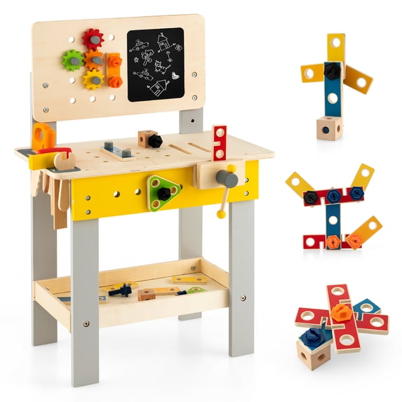 Costway Wooden Tool Bench Workbench Toy Play for Kids with Tools Set ...