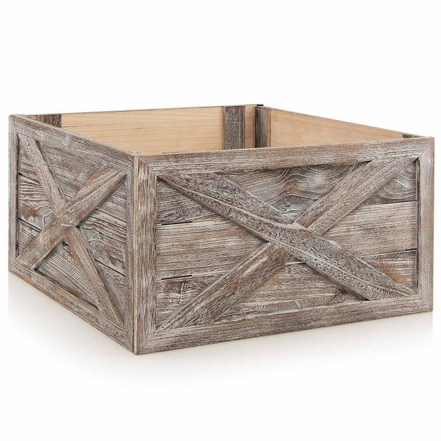 Costway Farmhouse-Style Wooden Christmas Tree Collar Box, 37'' Diameter ...