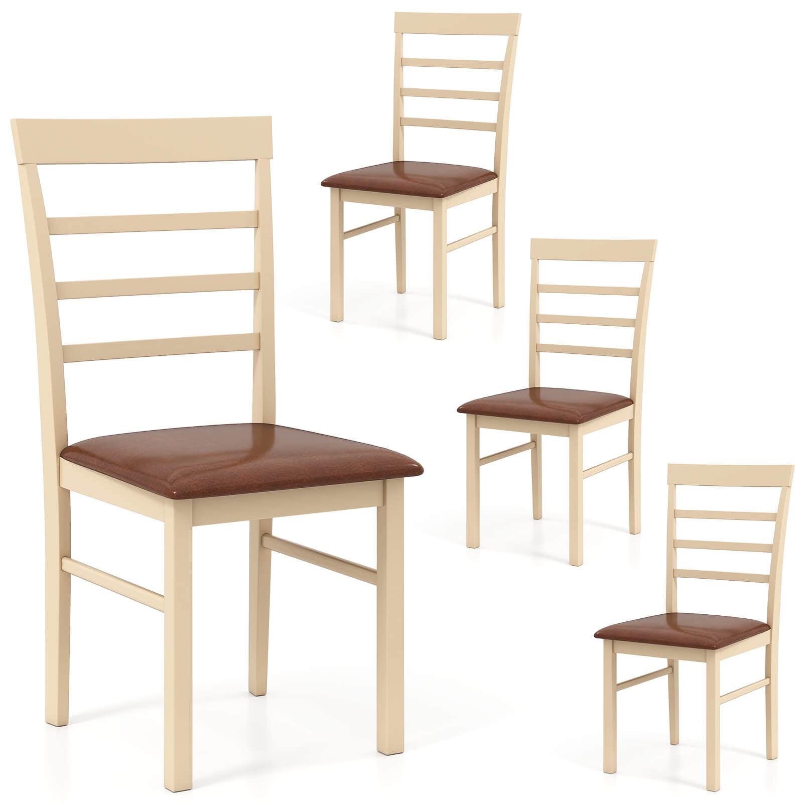 Costway Wooden dining chair set of 4 with rubber wood frame padded seat ...