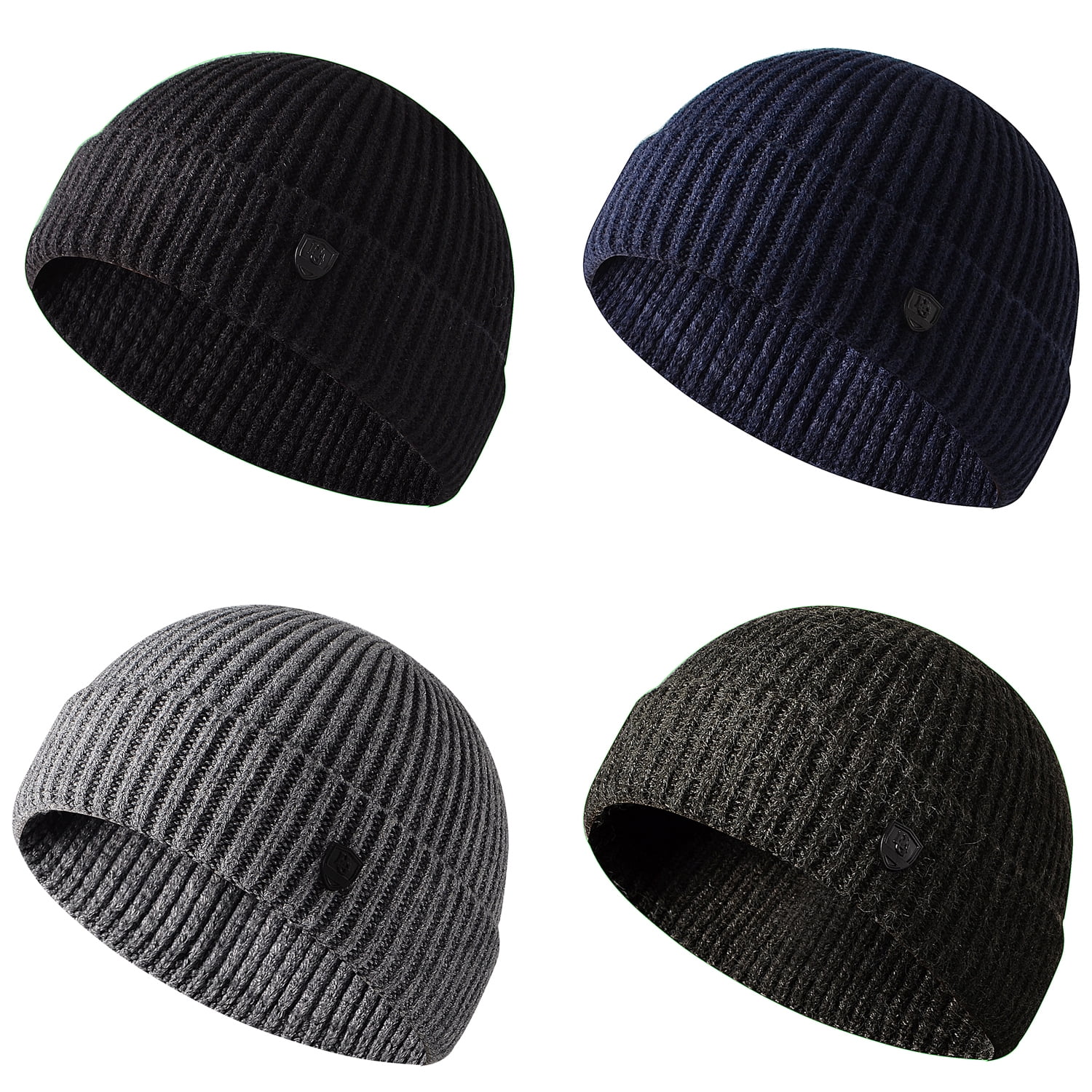 Costyle Adult Solid Black Men Knit Beanie Hat, Cuff Brimless Skullcap ...