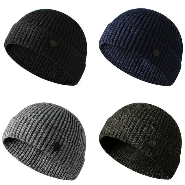 Costyle Adult Solid Black Men Knit Beanie Hat, Cuff Brimless Skullcap, Warm Docker, Retro ...