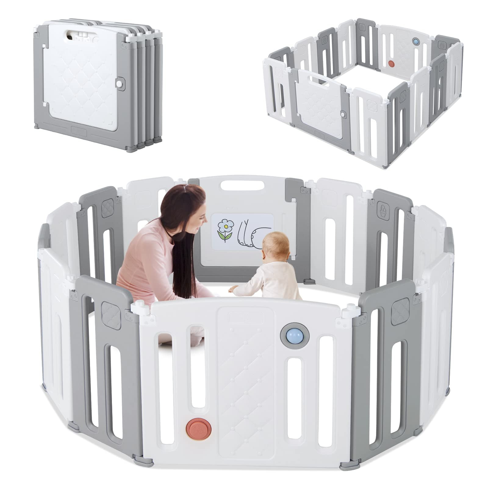 Costzon Baby Playpen, 14-Panel Extra Large Playpen for Babies and ...