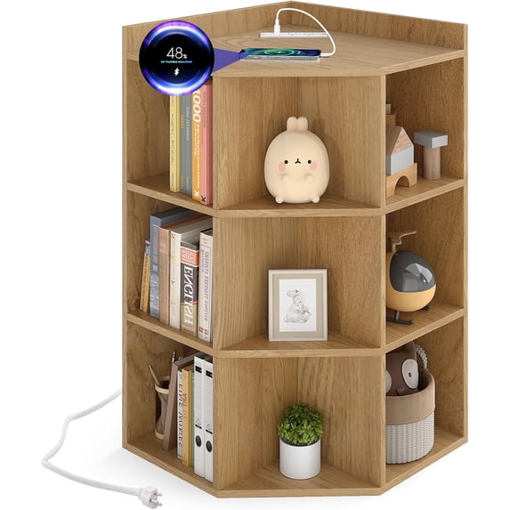 Costzon Corner Toy Storage Organizer, 3-Tier Wooden Cabinet with USB ...