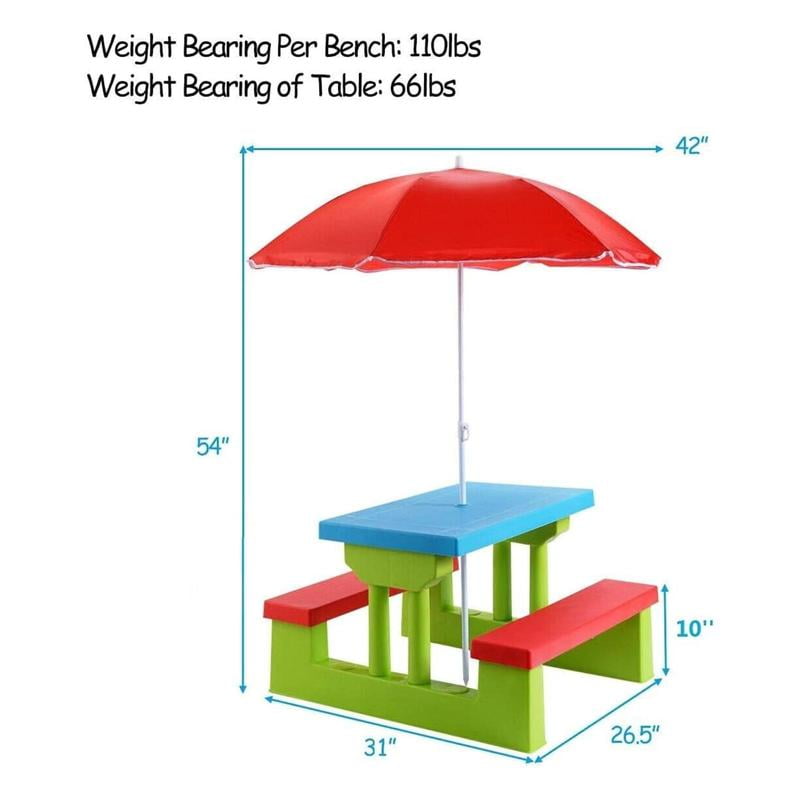 Costzon Kids Picnic Table w/Height Adjustable Umbrella,Indoor & Outdoor ...