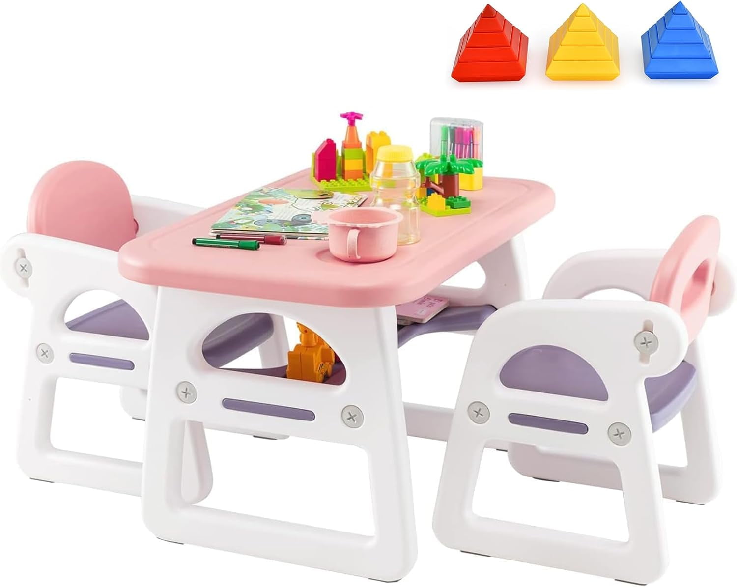 Costzon Kids Table and Chair Set, 3-Piece Plastic Activity Table with ...