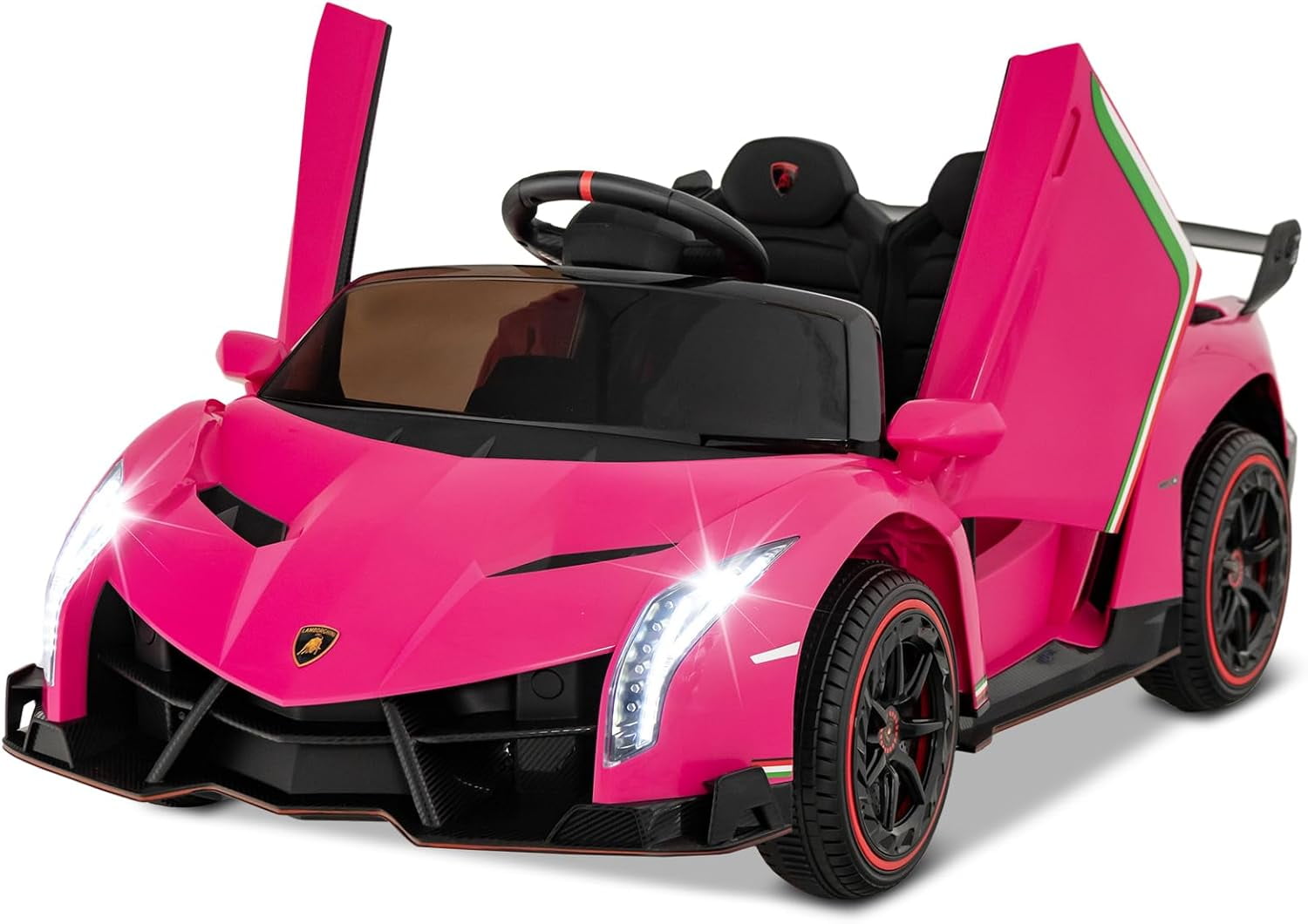 Costzon Pink Lamborghini Ride on Car, 12V Battery Powered 4WD Lambo ...