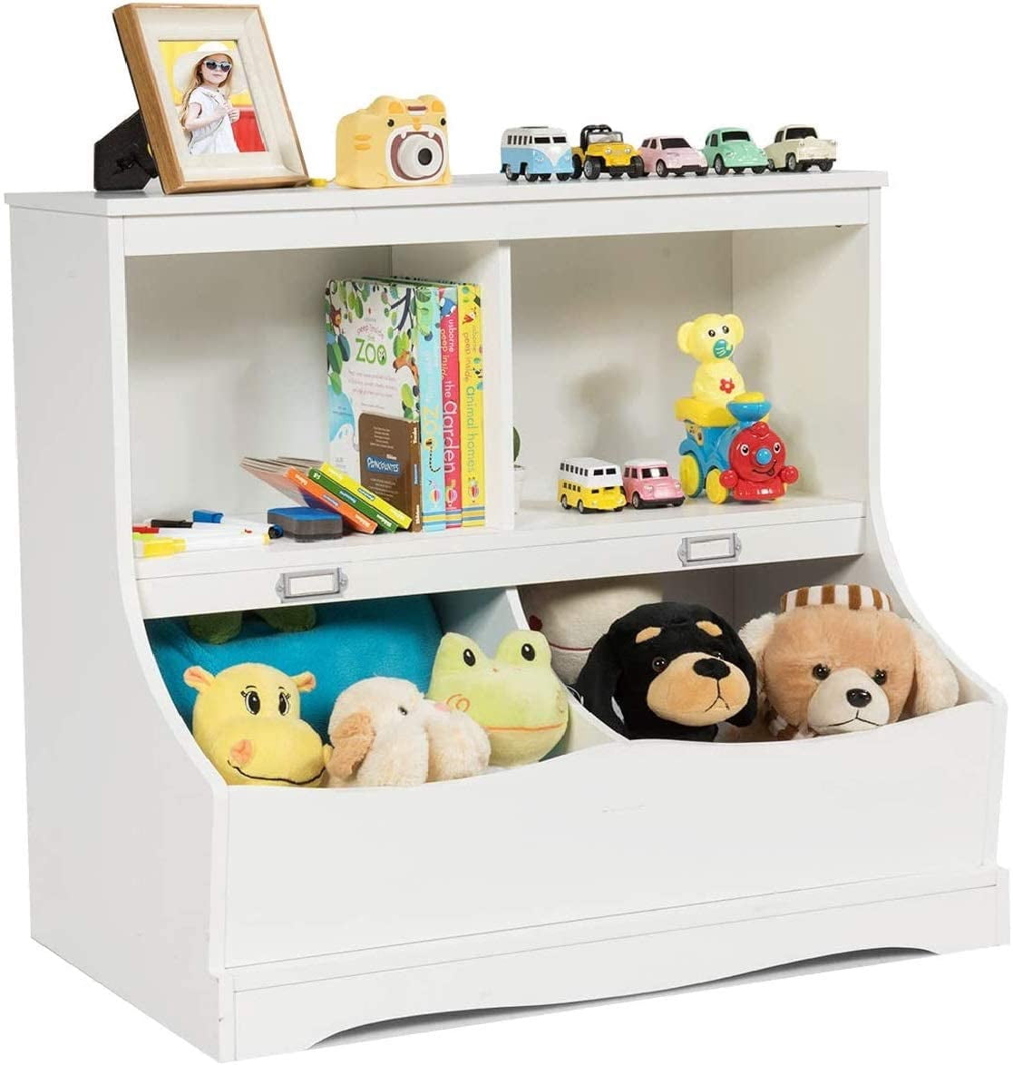 Costzon Toy Storage Organizer, 4-Cubby Kids Bookshelf with Footboard ...