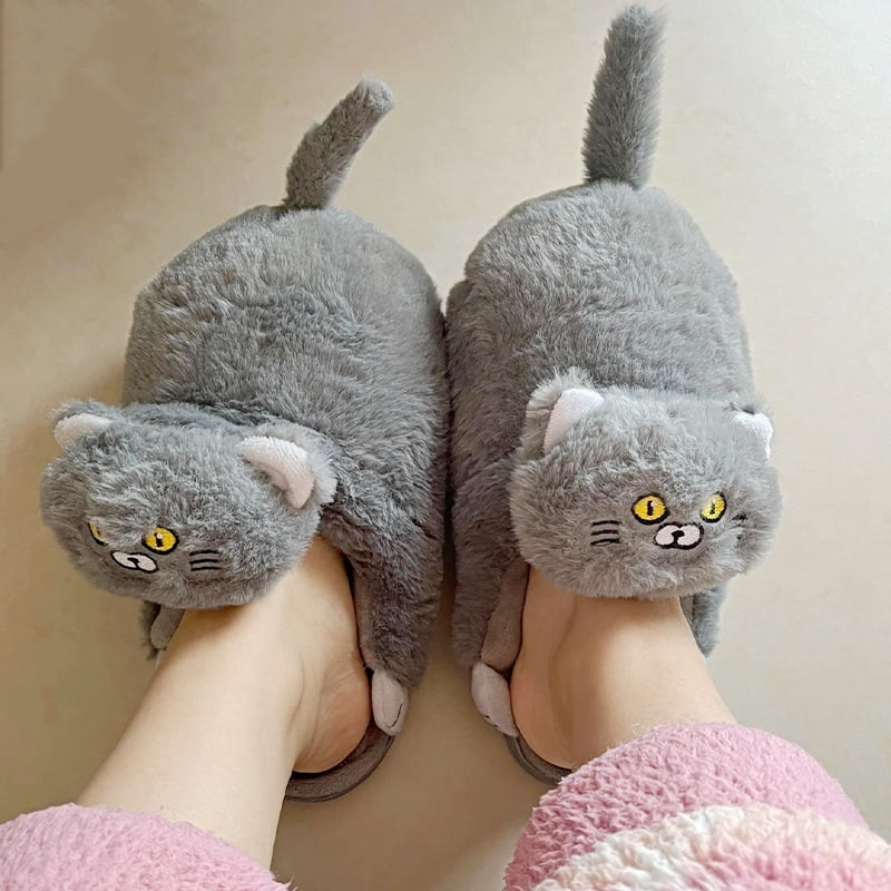 Cosy Critter Kitty Slippers Women's Fluffy Home Shoes Cuddle Kitten ...