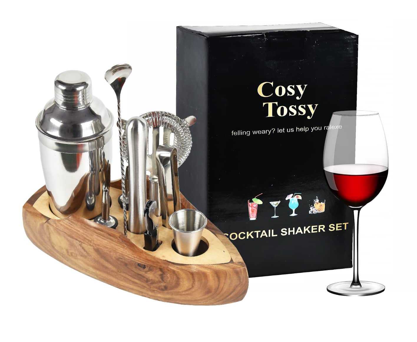 Cosy Tossy Cocktail Shaker Set Bartender Kit 10Piece Premium Stainless ...