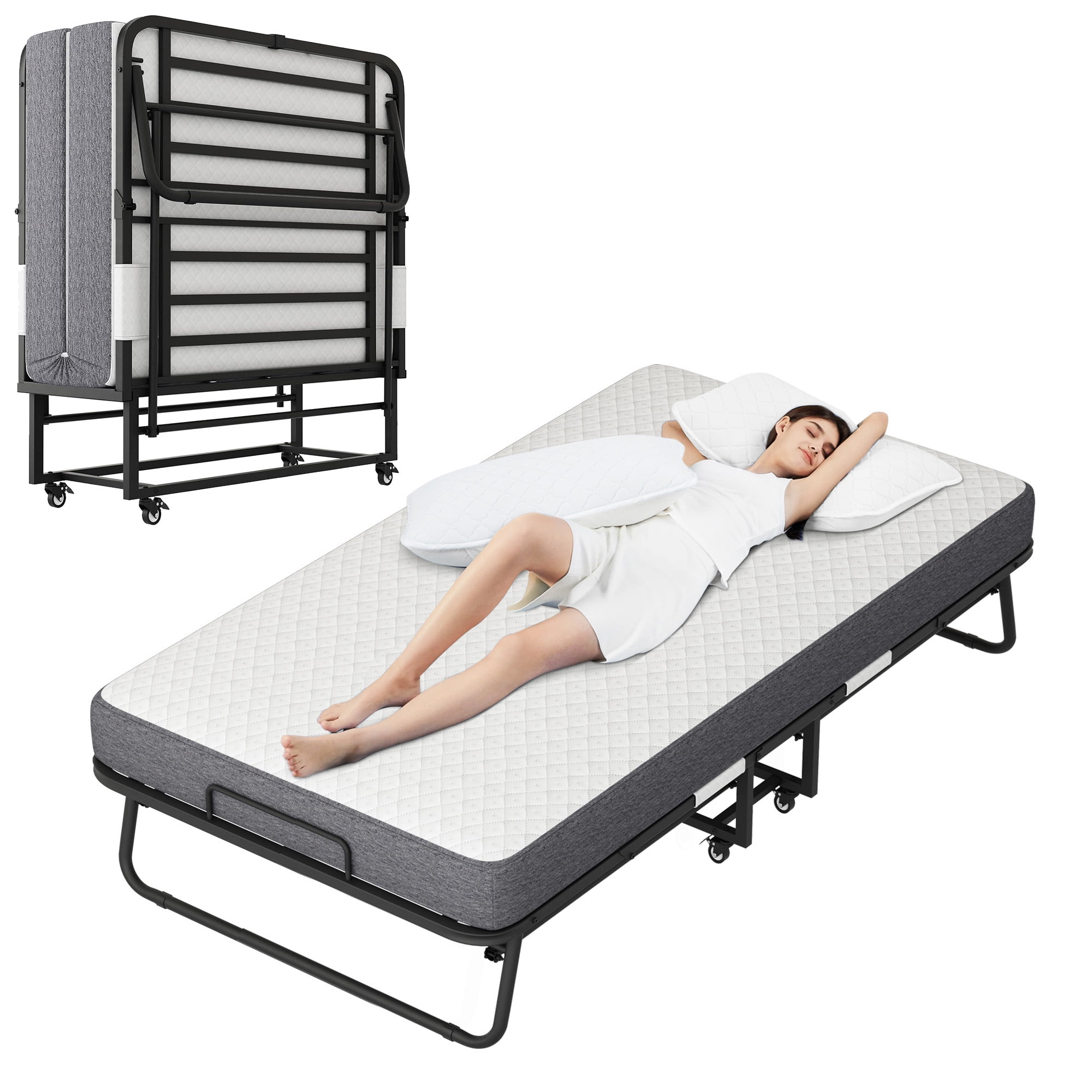 Folding Bed with 5 Inch Foam Mattress, 75" x 31" Rollaway Bed for ...