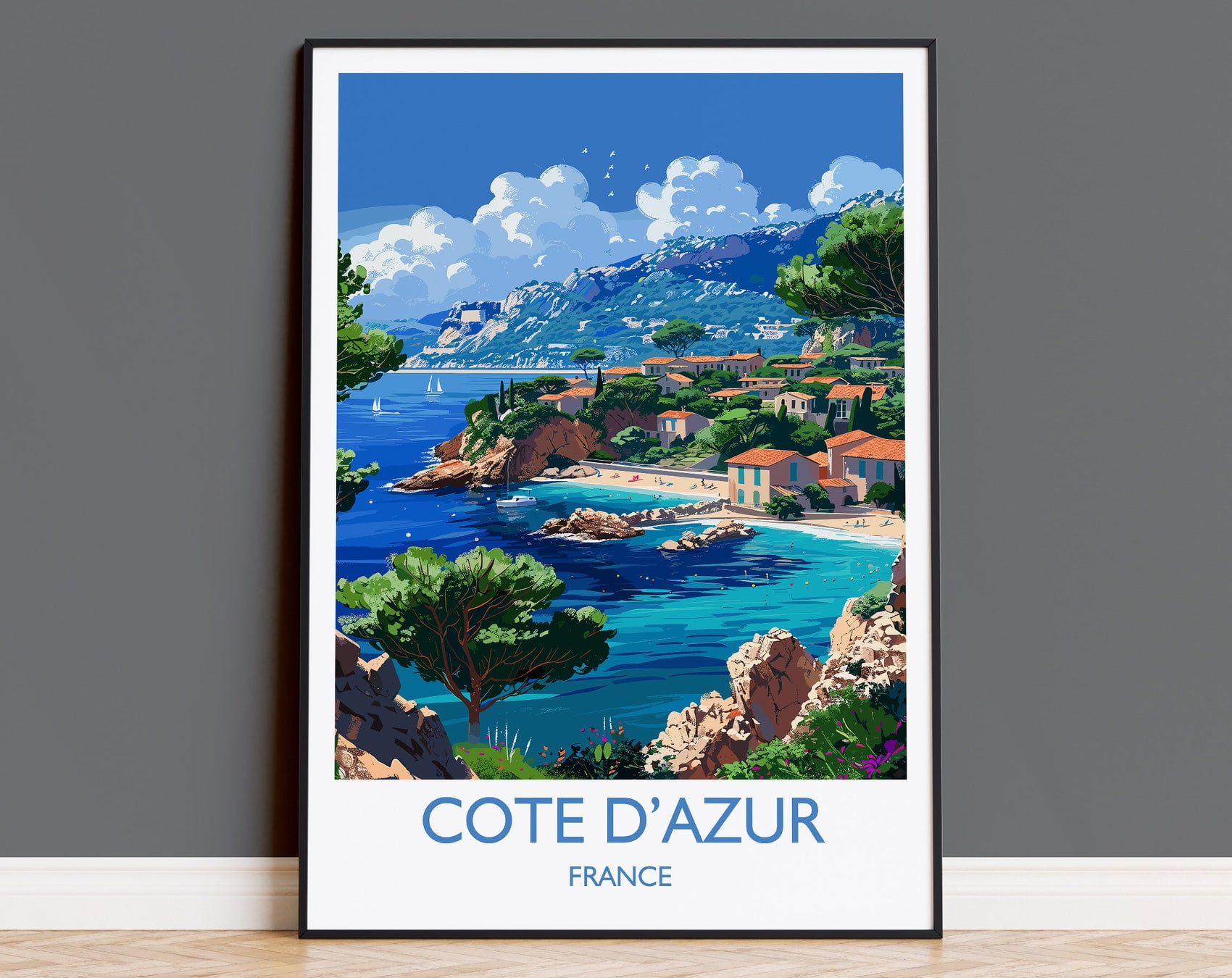 Cote D'Azur Travel Poster Wall Art, Travel Print of Cote D'Azur, Cote D ...