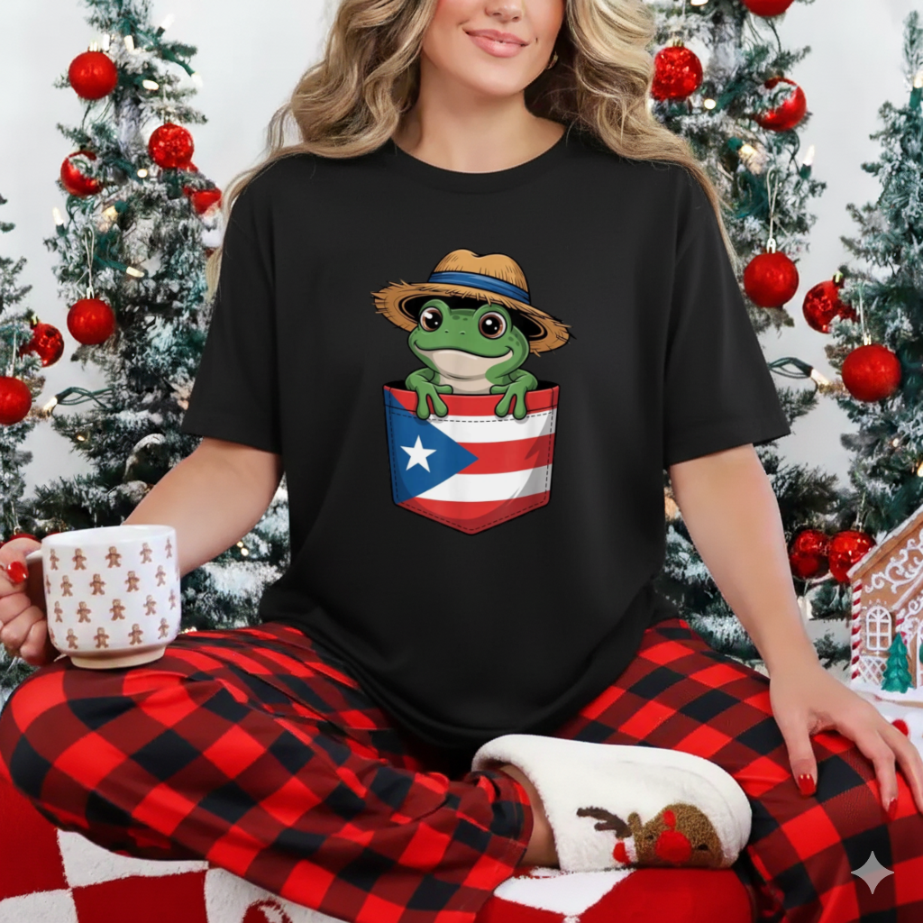 Cote Puerto Rico Coqui Frog Jibaro Pocket Flag Cultural Art Unisex T ...
