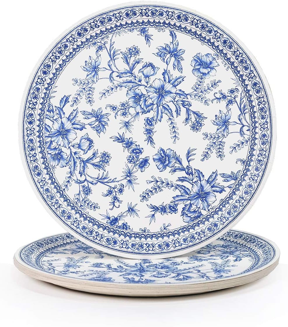 Coterie Decorative Paper Plates (Set of 10 Large Plates) - Blue Floral ...