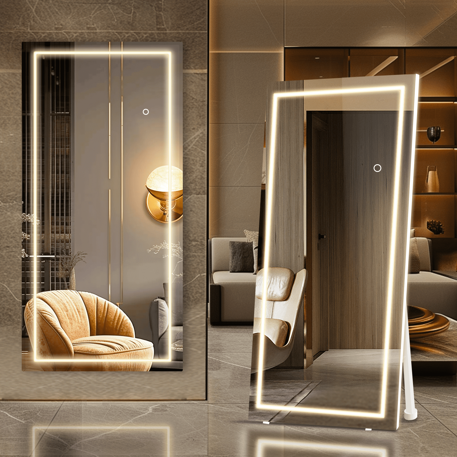 Cotiro LED Full Length Mirror with Lights, 79x32" Floor Standing LED ...