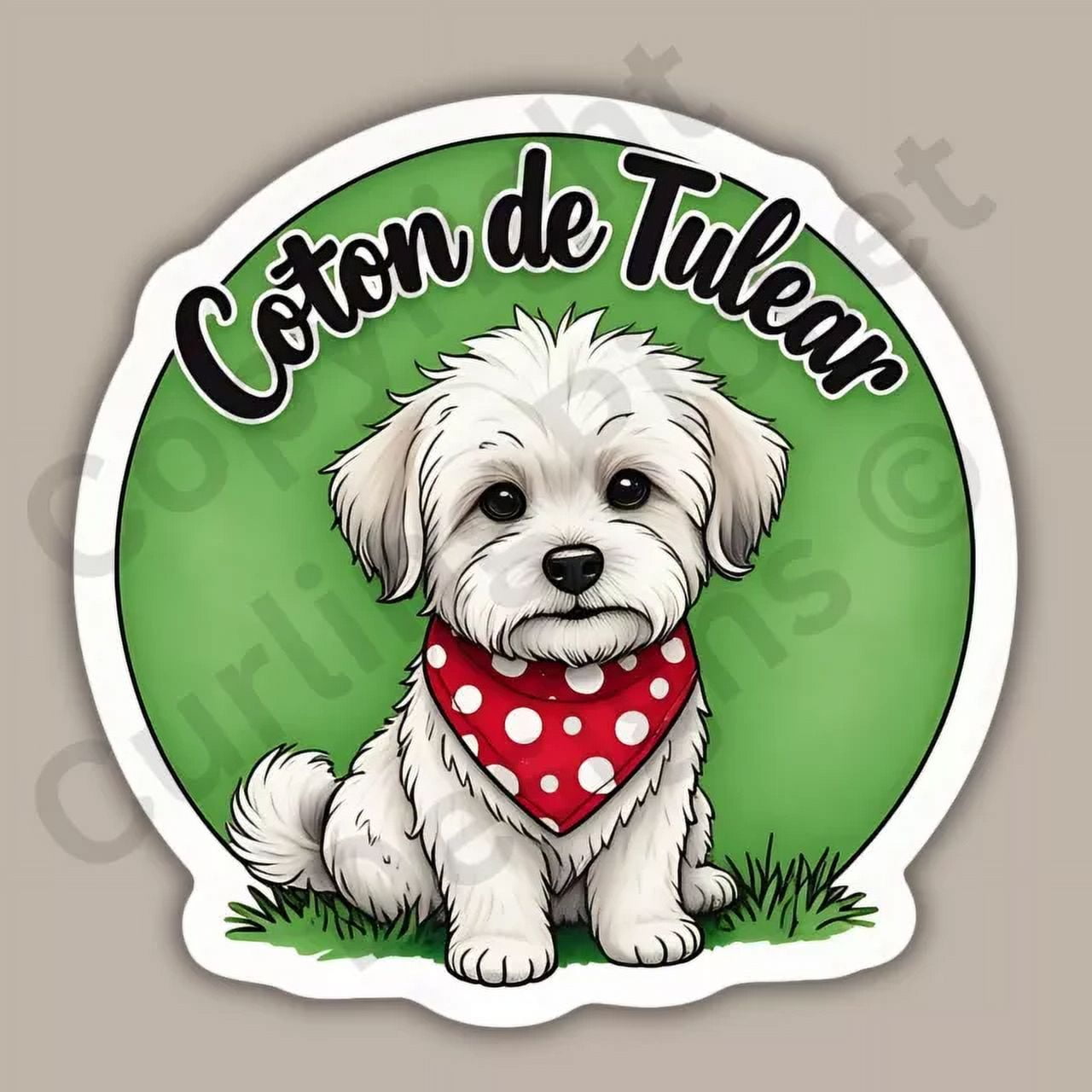 Coton De Tulear Dog With Bandana Dog Breed Cute Sticker Phone Decal ...