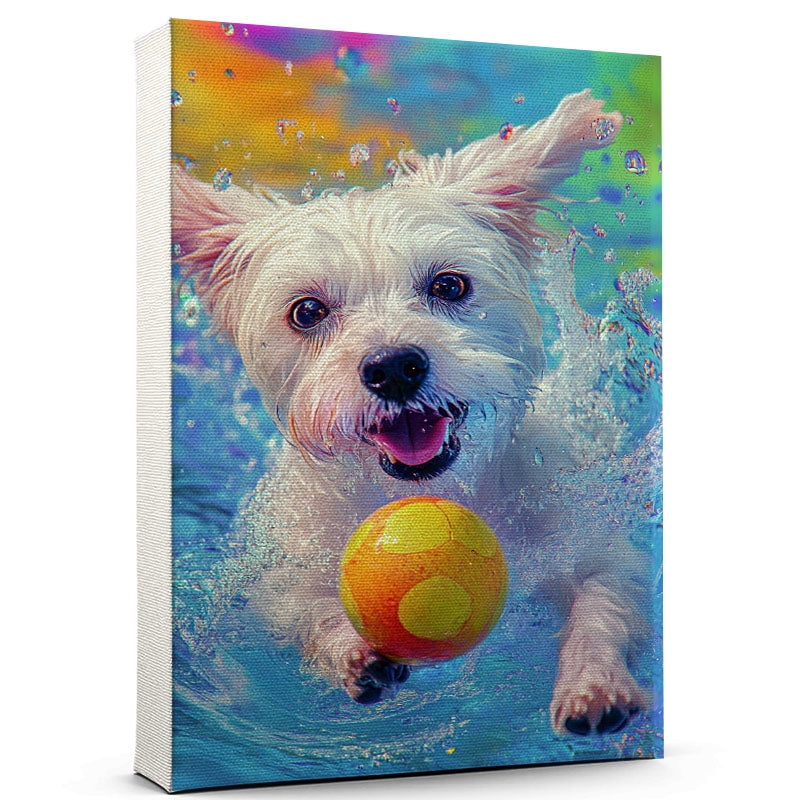 Cotonde Tulear Dog Playing Swimming Stretched Canvas Size 8x12 ...
