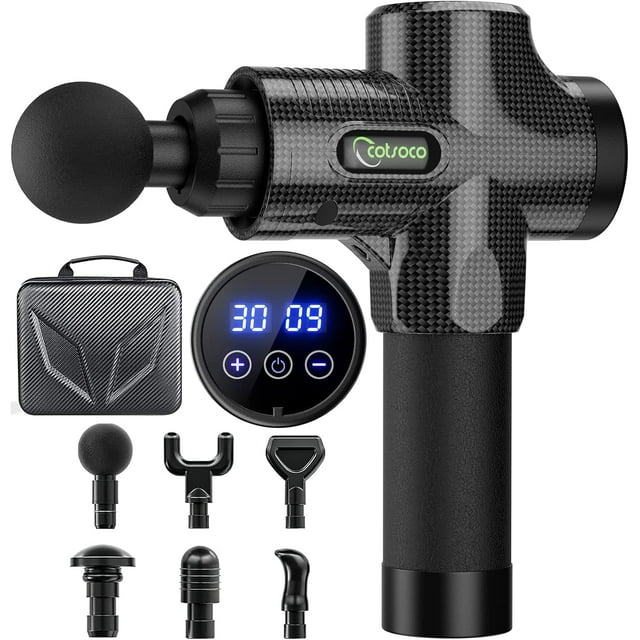 Cotsoco Therapeutic Deep Tissue Massage Gun, Professional 30 Speeds with 10 Attachments (Carbon ...