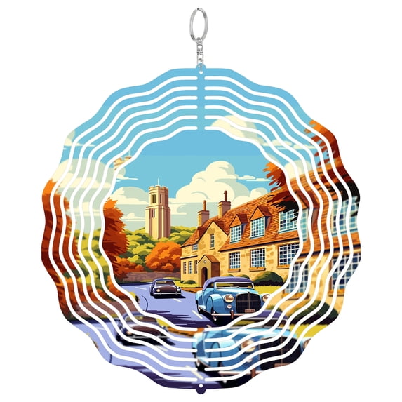 Cotswolds England Stone Village 3D Wind Spinner Stainless Steel Hanging ...