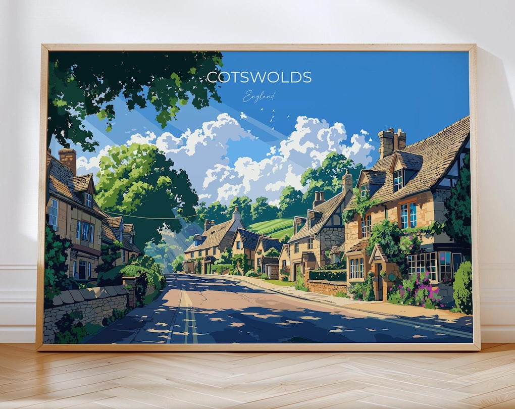 Cotswolds Landscape Travel Poster Wall Art, Travel Print Of Cotswolds ...