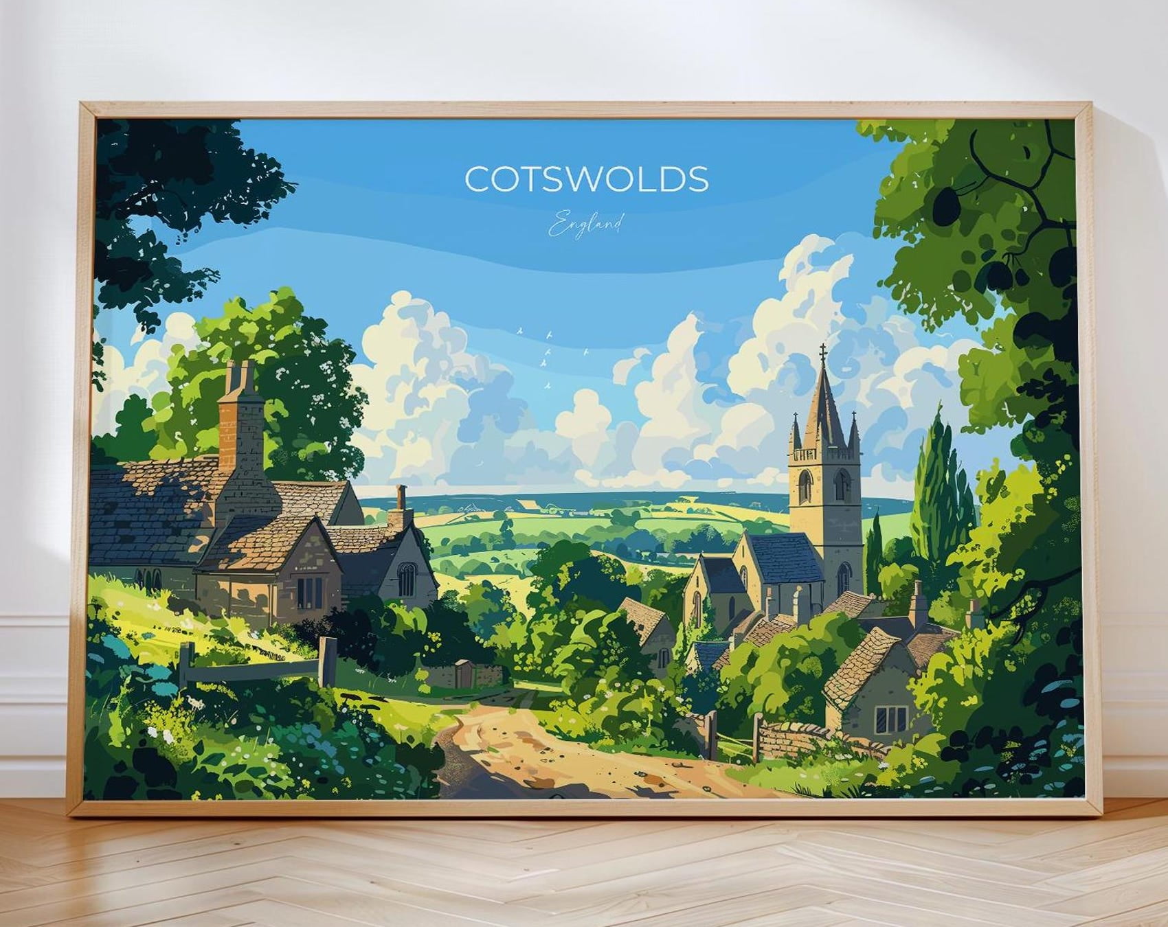 Cotswolds Landscape Travel Poster Wall Art, Travel Print of Cotswolds ...