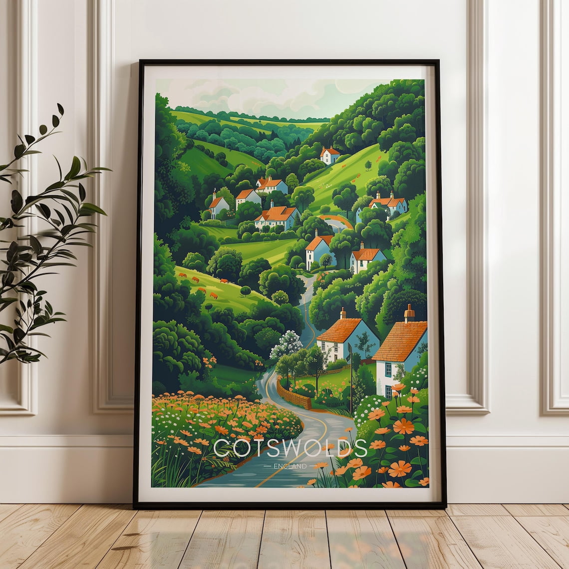 Cotswolds Travel Poster - England Wall Art Print, Illustration Poster ...