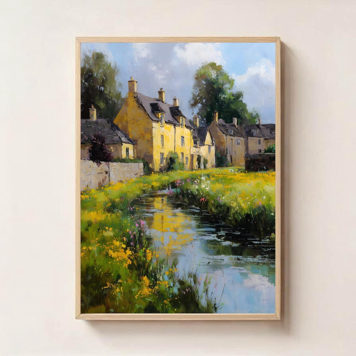 Cotswolds Wall Art English Countryside Quaint River Cottage, Stretched ...