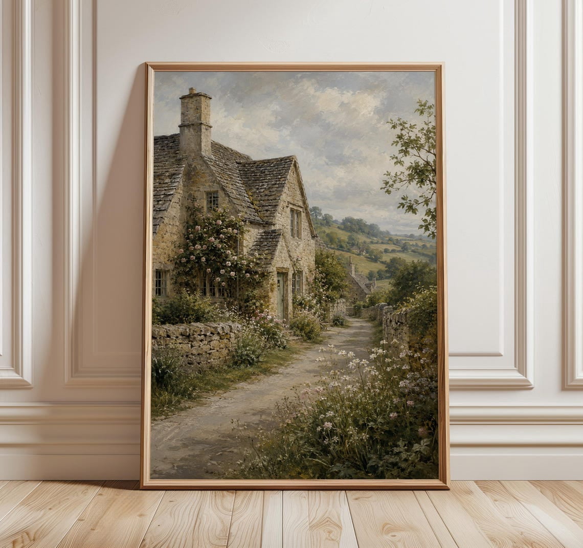 Cotswolds Wall Art Print, English Cottage Countryside Landscape Poster ...