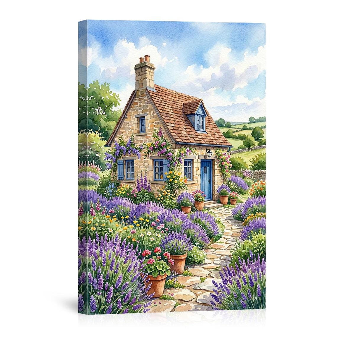 Cottage Core Lavender Garden House Quaint Stone Home Floral Landscape ...