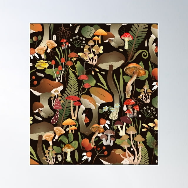 Cottage Core Mushroom Pattern Poster Wall Art, Modern Wall Decor, 16x16 ...