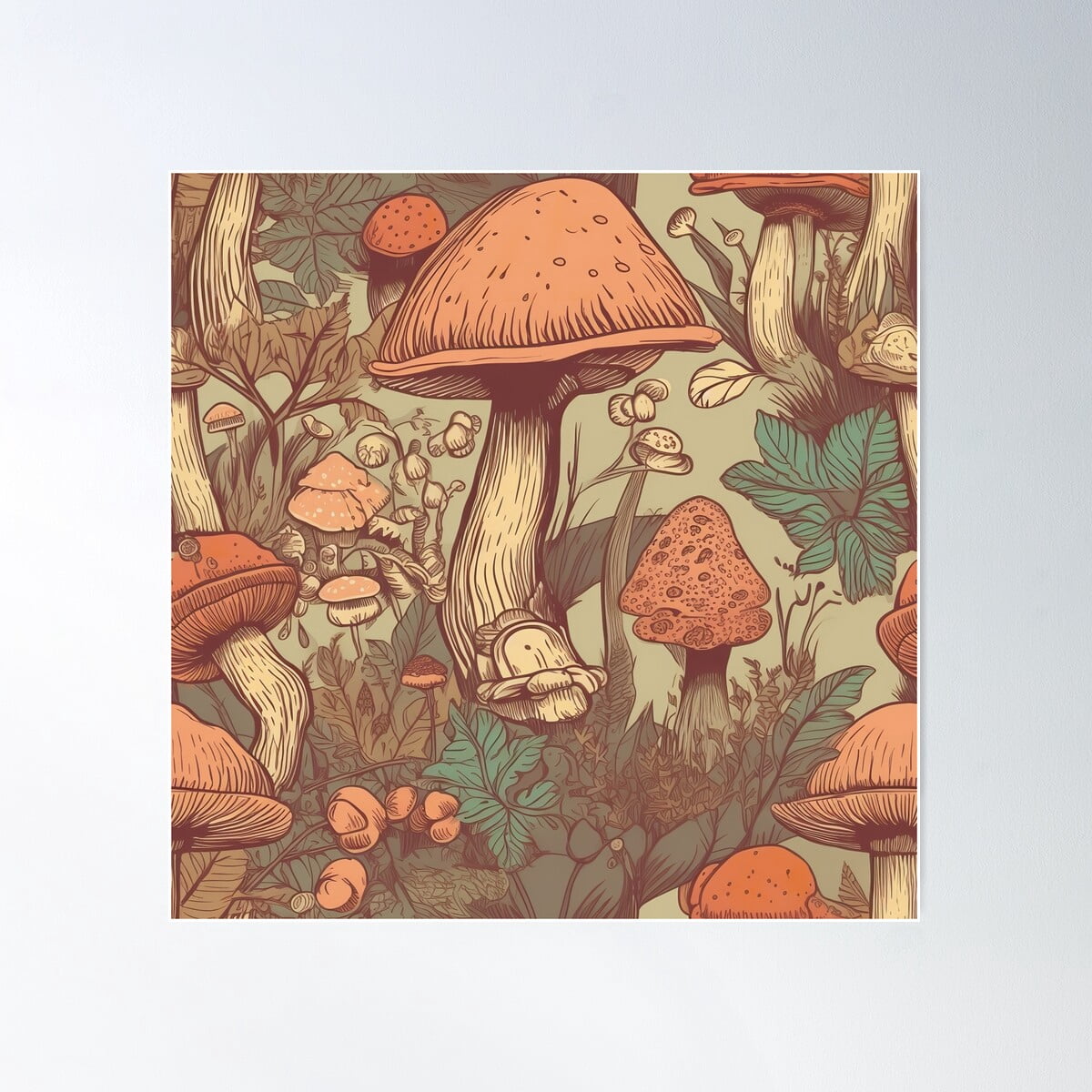 Cottage Core Retro 70S Mushrooms Poster Wall Art, Modern Wall Decor For ...
